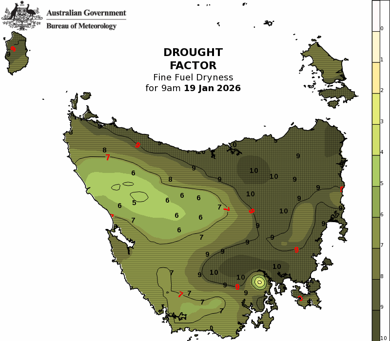 Drought Factor Map - Tasmania Fire Service